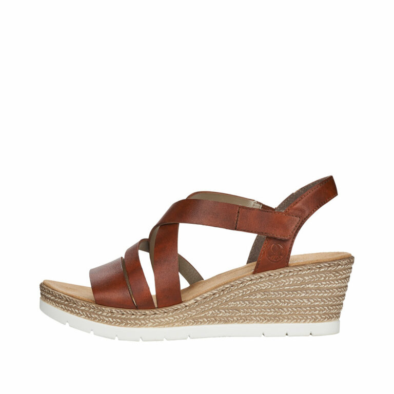 Rieker sandal dame brun | kilehæl og plateau sål | ®Rieker-shop.dk