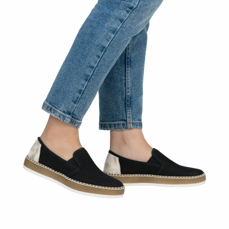 Rieker sko til dame i sort | luftige net matrikler | ®Rieker-shop.dk